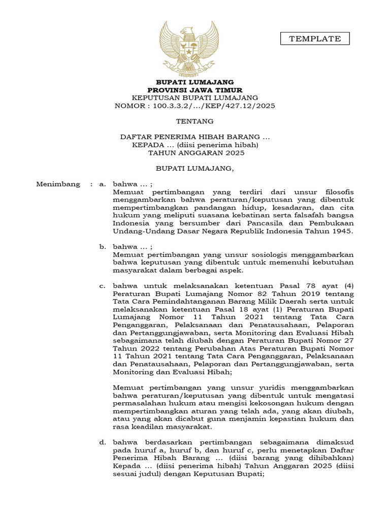 Format SK Hibah Barang | PDF