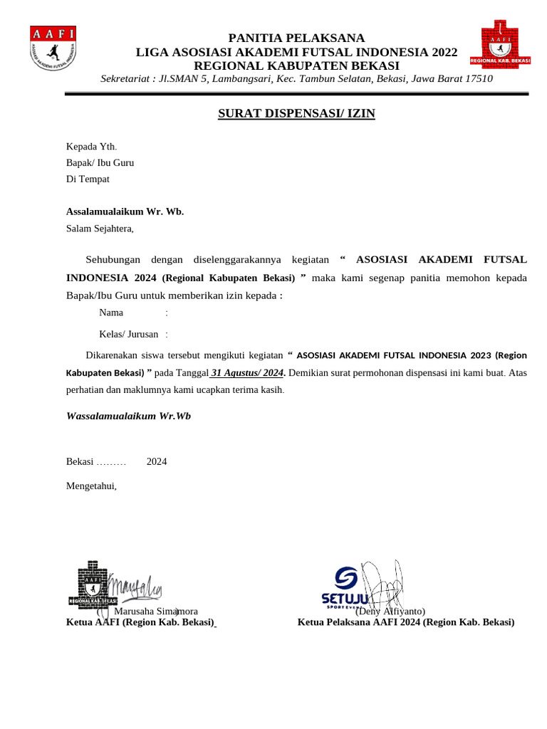 Surat Dispen AAFI 2024 | PDF