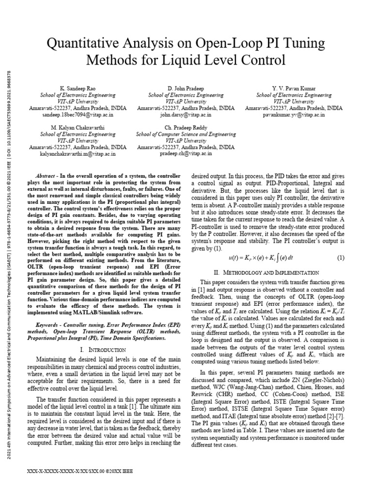 Quantitative Analysis On Open-Loop PI Tuning Methods For Liquid Level Control | PDF | Damping ...