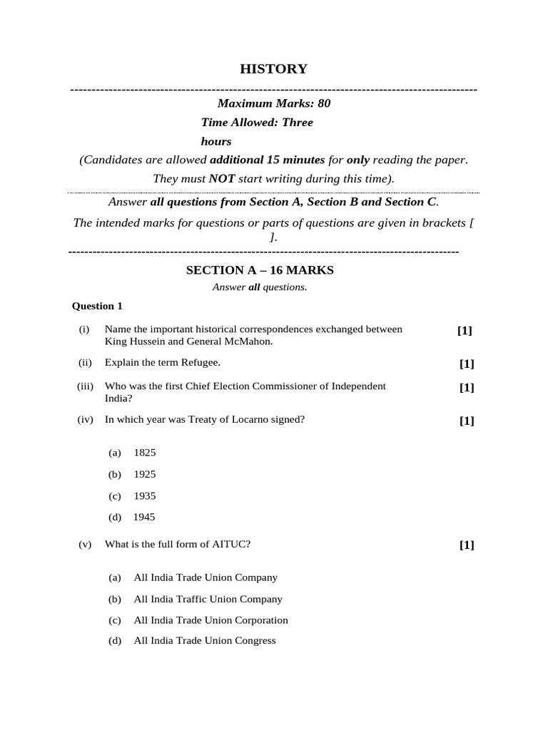 History ISC 12 - Question Paper | PDF | Foreign Policy | International ...