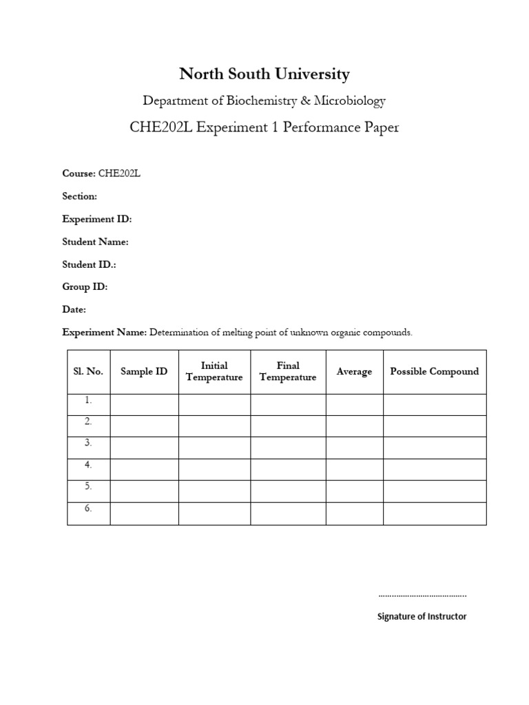 CHE202L Experiment 1 Performance Paper | PDF