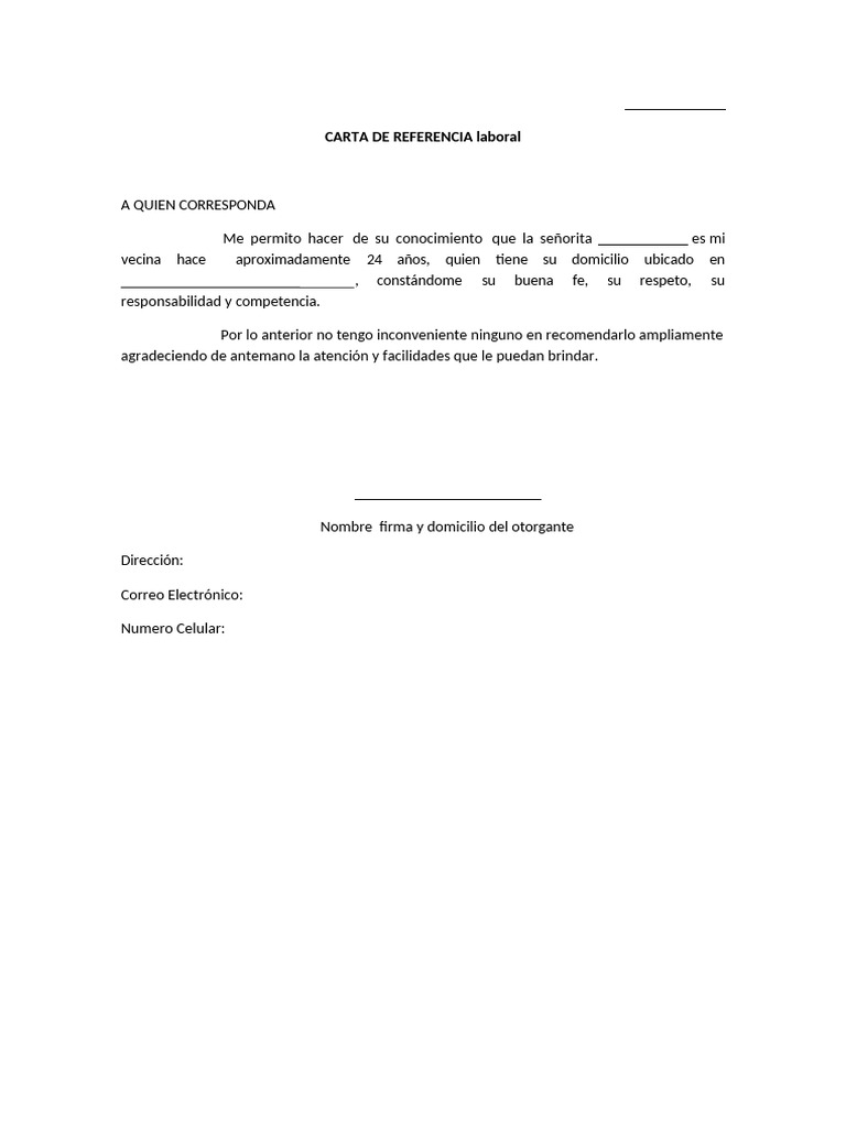 Carta de Referencia Laboral | PDF