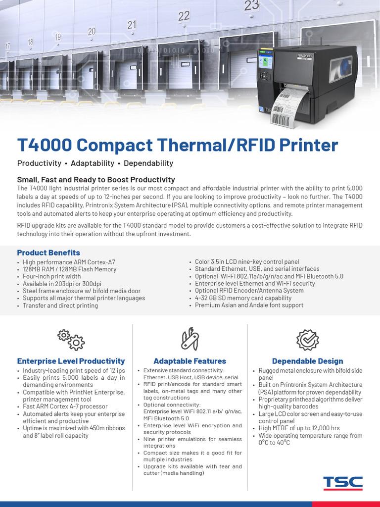 TSC Auto Id Enterprise Industrial Printer Warehouse Label Printer t4000 ...