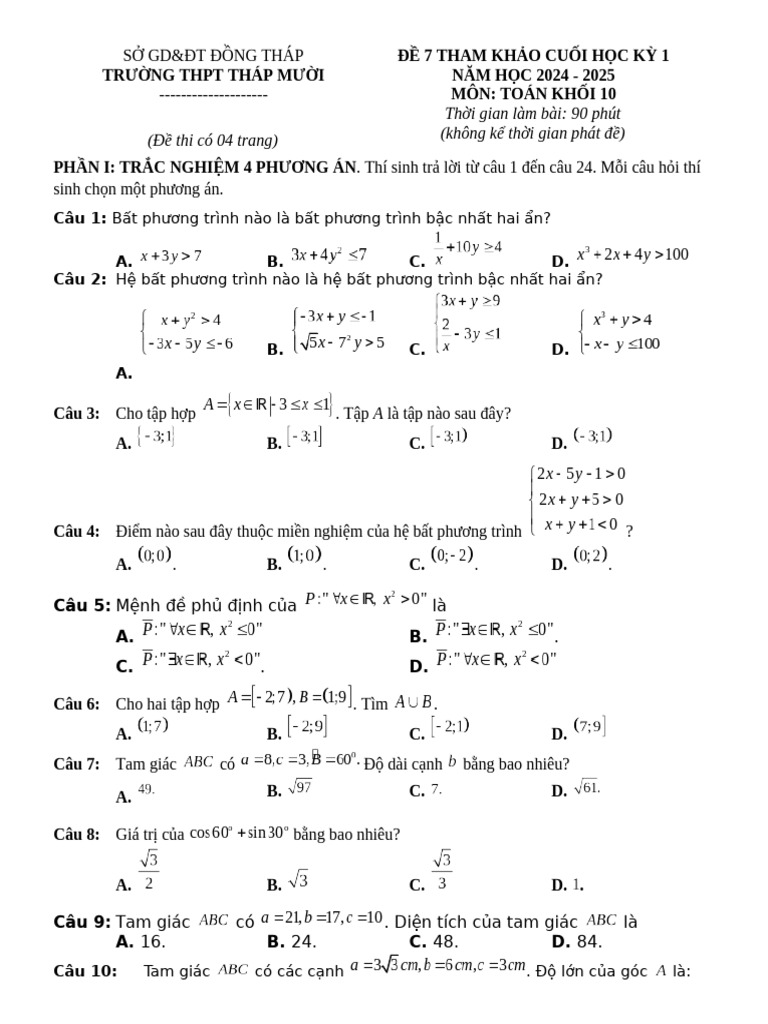 ĐỀ 7 HK1-K10 | PDF