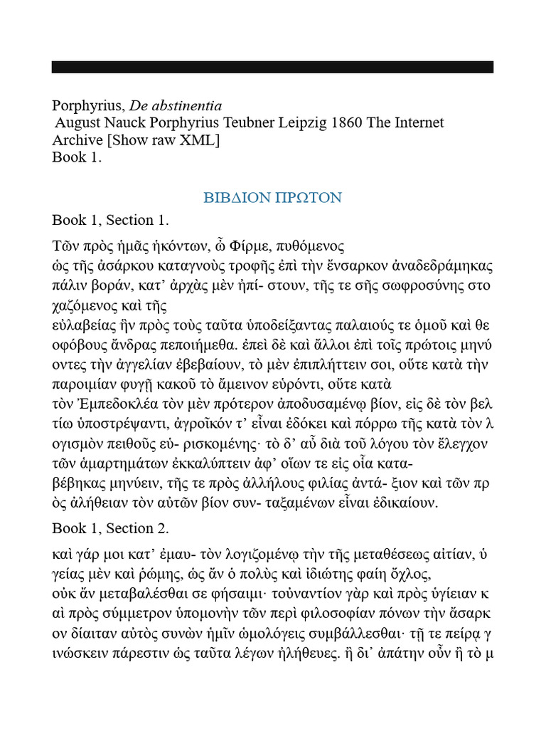 ΠΟΡΦΥΡΙΟΣ ΠΕΡΙ ΑΠΟΧΗΣ ΕΜΨΥΧΩΝ | PDF