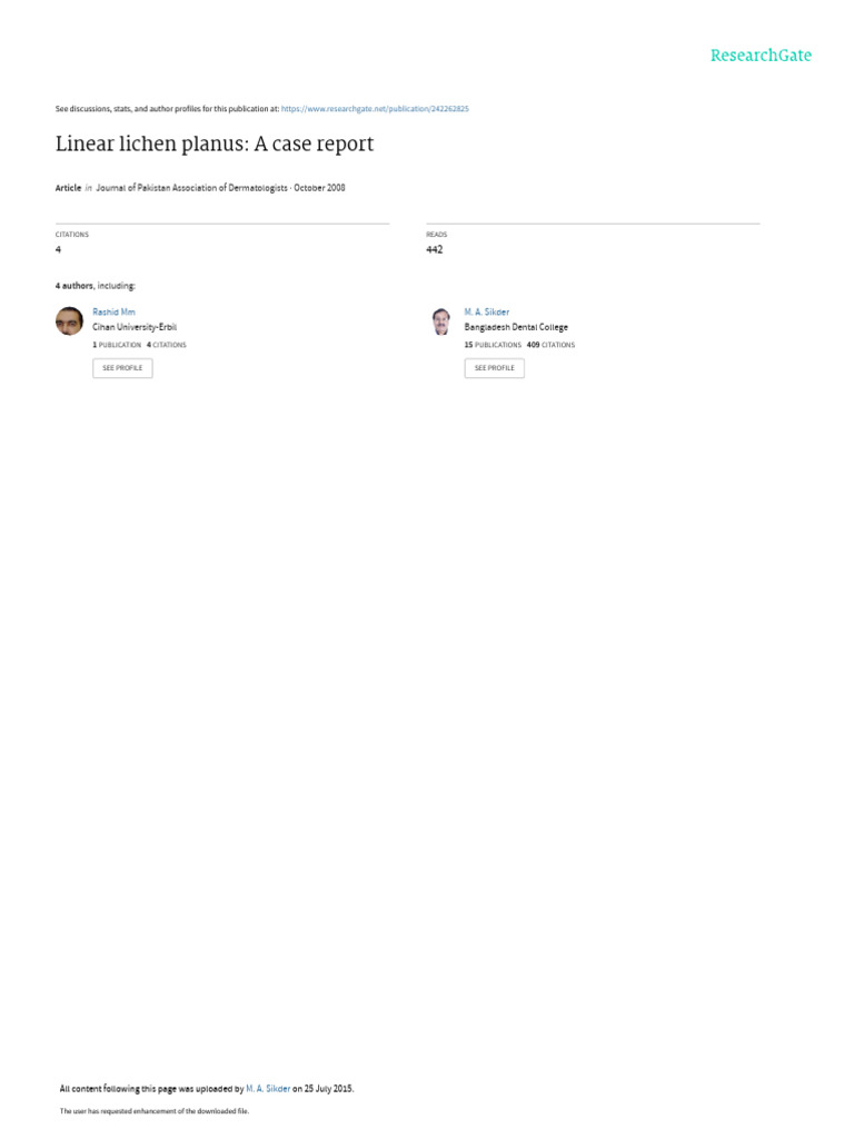 Linear Lichen Planus A Case Report | PDF | Epidermis | Dermatology