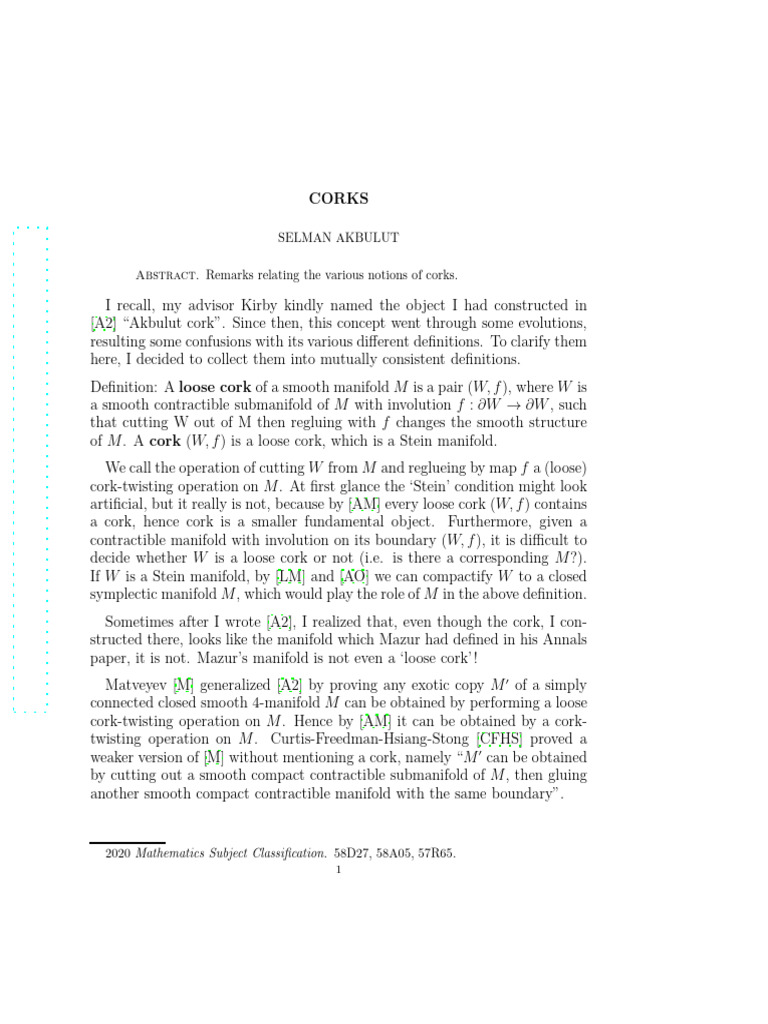 Selman Akbulut Topology | PDF | Manifold | Differential Geometry