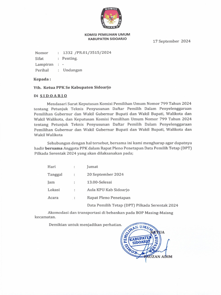 Undangan PPK Pleno DPT Pilkada 2024 | PDF