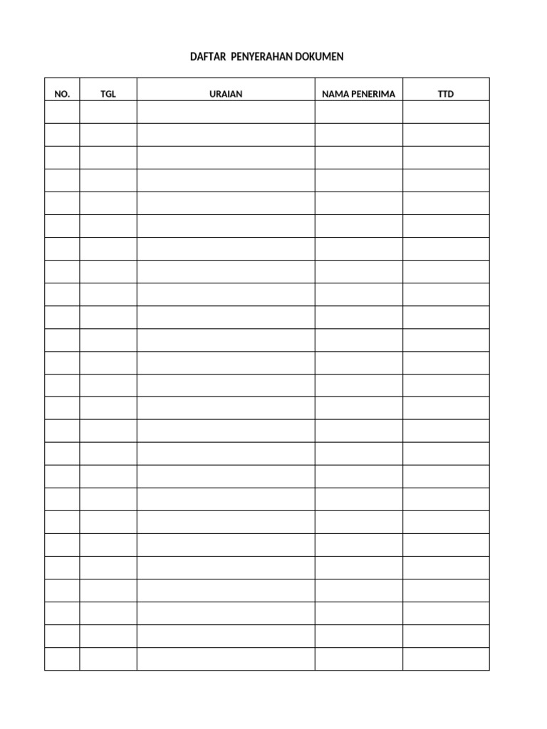 Daftar Penyerahan Dokumen | PDF