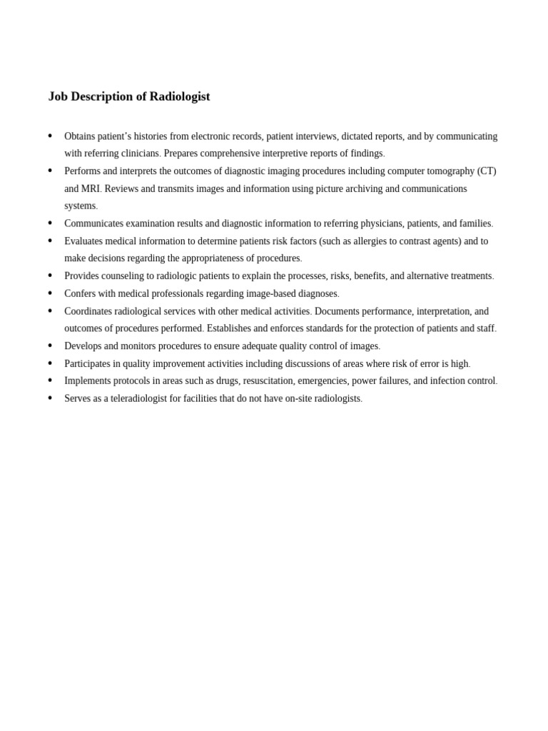 Job Description of Radiologist | PDF