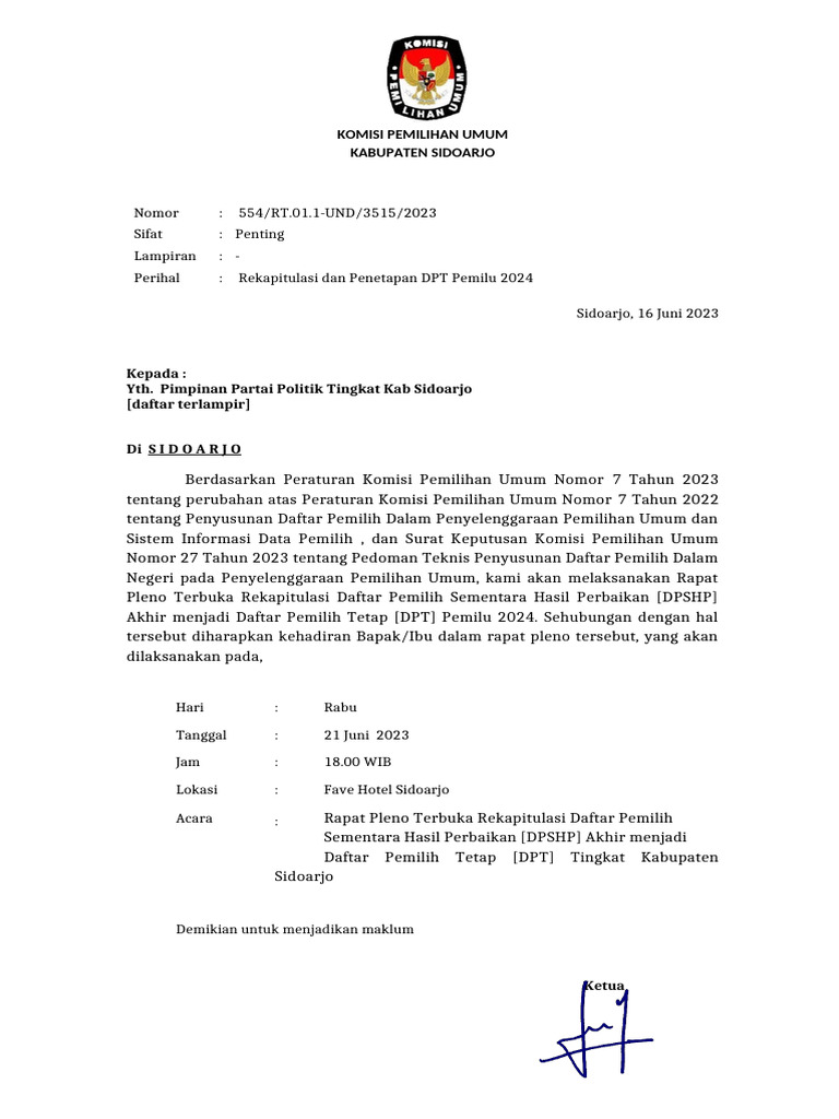 Undangan DPT PARPOL Juni | PDF
