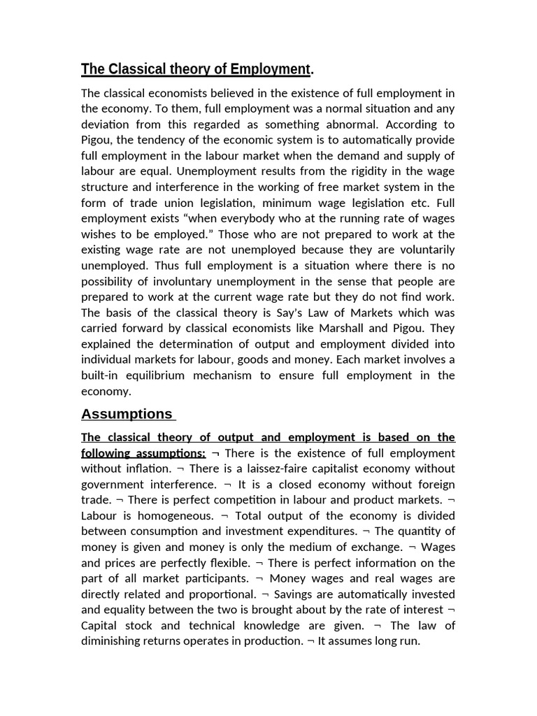 The Classical Theory of Employment | PDF | Labour Economics | Full ...