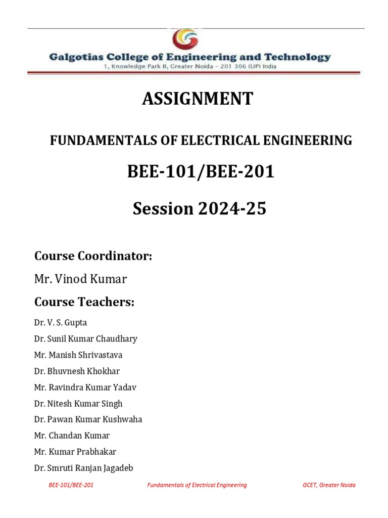CO-wise Home Assignments - BEE201 | PDF | Transformer | Electric Motor