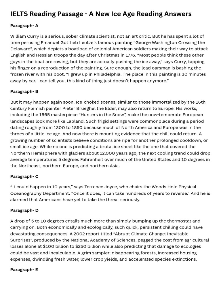 Ielts Reading Passage A New Ice Age Reading Answers 6728 | PDF ...