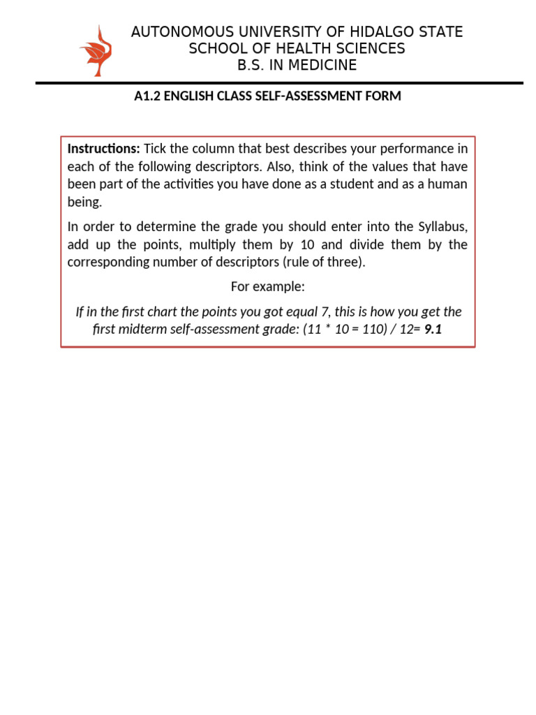 First Midterm Self-Assessment Form | PDF
