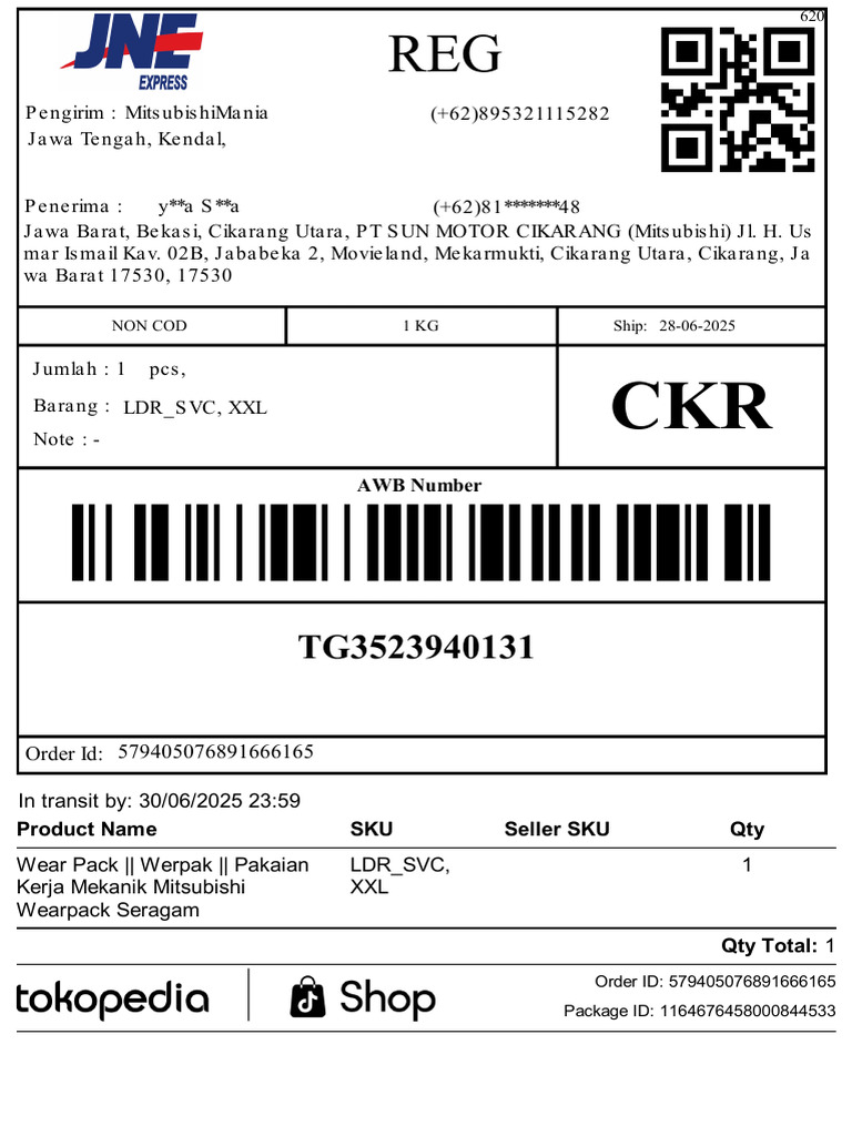 AWB Number: 579405076891666165 Order Id | PDF