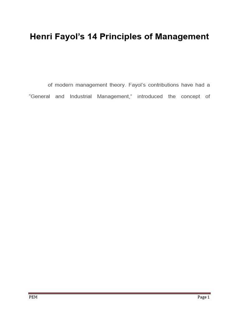 Henri Fayol 14 Principles | PDF | Employment | Team Building