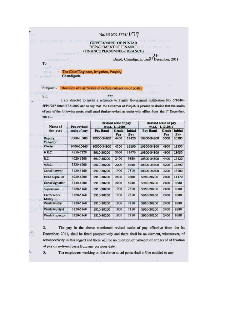 Revised Pay of Irrigation Deptt. Employees | PDF