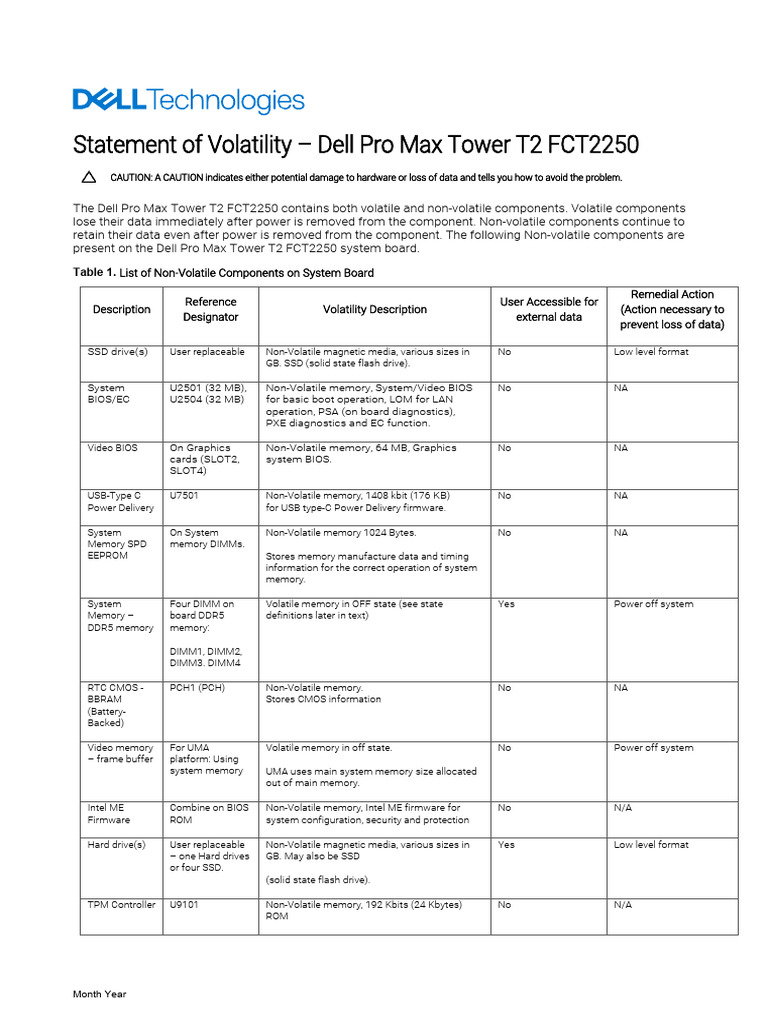Dell Pro Max Tower T2 Volatility Statement | PDF | Computer Data ...