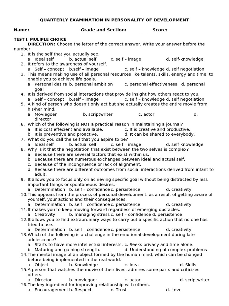 Personality Development Exam Guide | PDF | Creativity | Mind