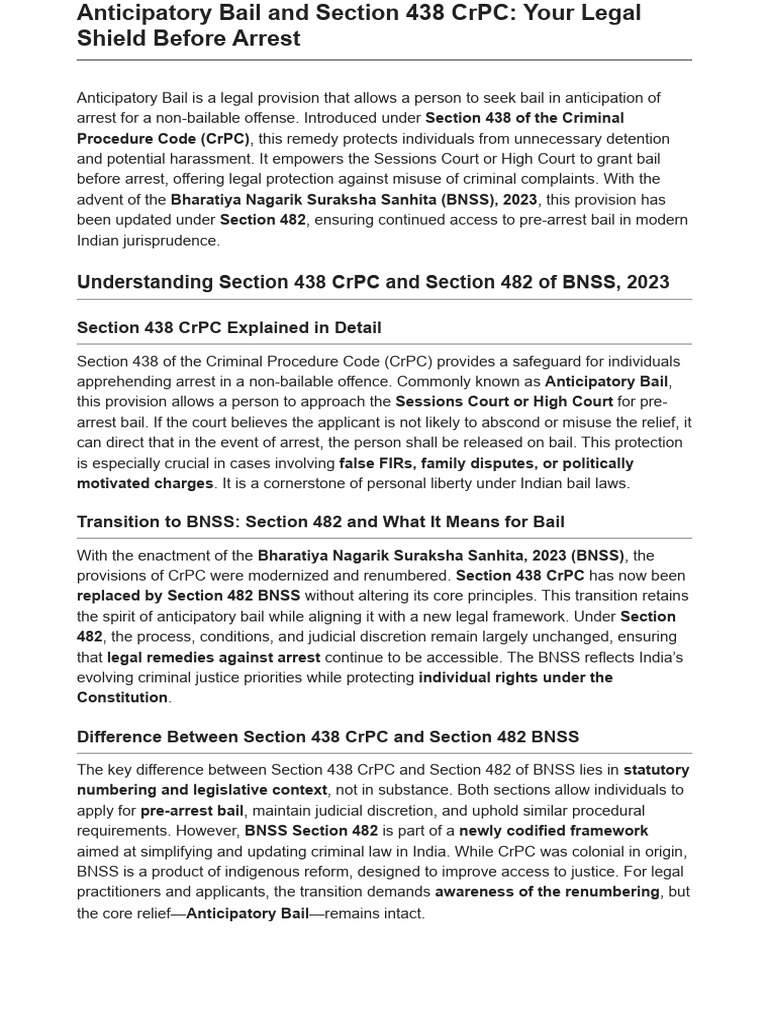 Anticipatory Bail: CrPC vs BNSS Insights | PDF | Bail | Arrest