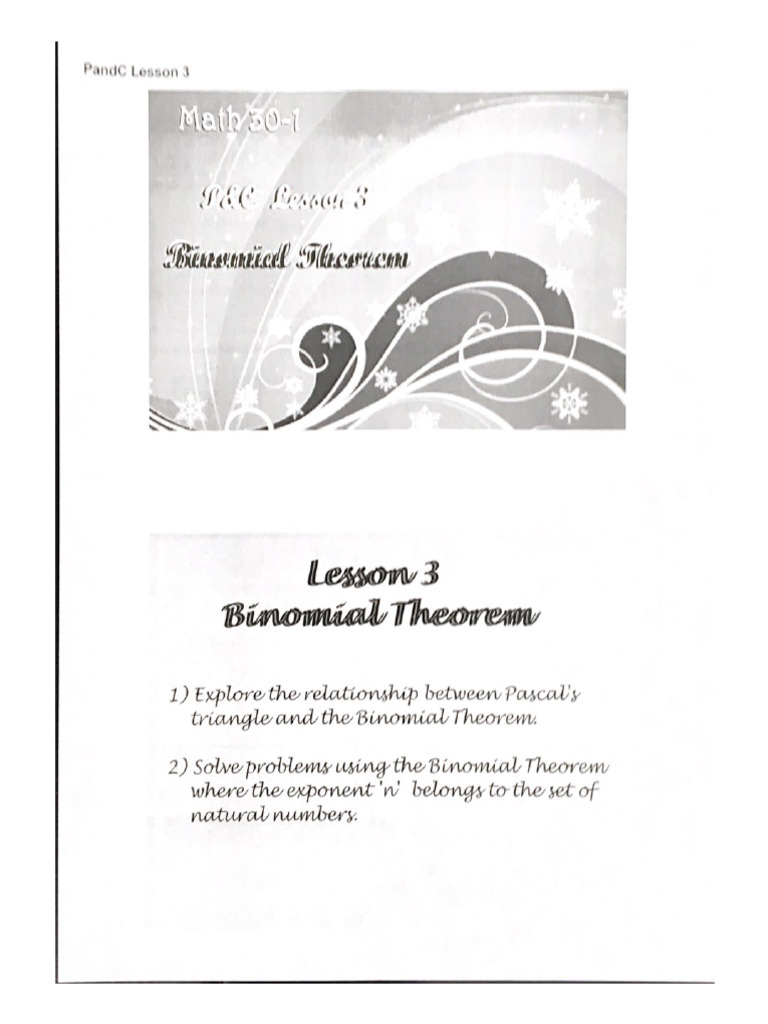 Math 30-1 Binomial Theorem - Lesson 3 Solutions | PDF