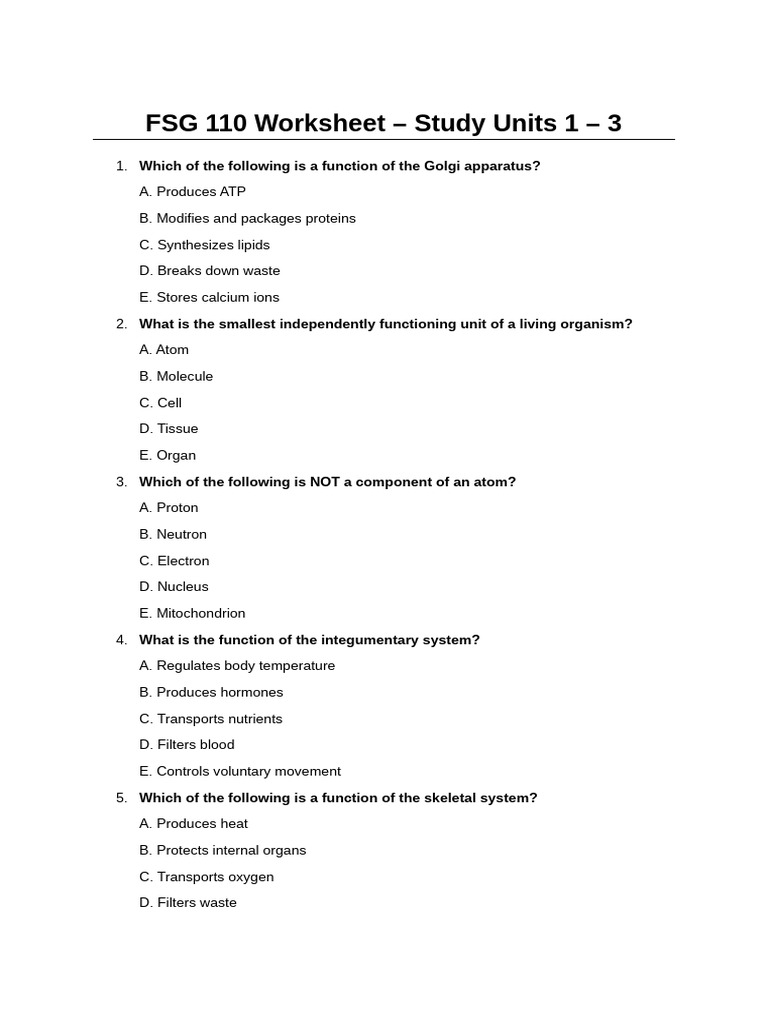 FSG 110 Worksheet SU 1 - 3 | PDF | Cell Membrane | Acid