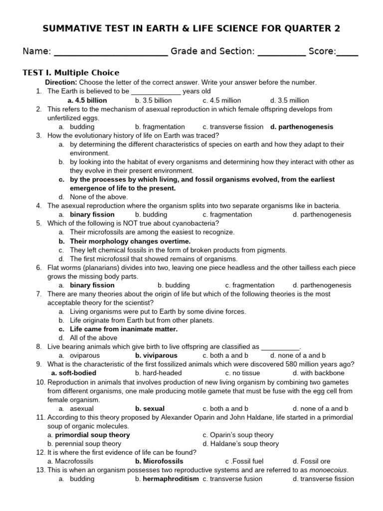 Earth & Life Science Quarter 2 Test | PDF | Sexual Reproduction | Cell ...