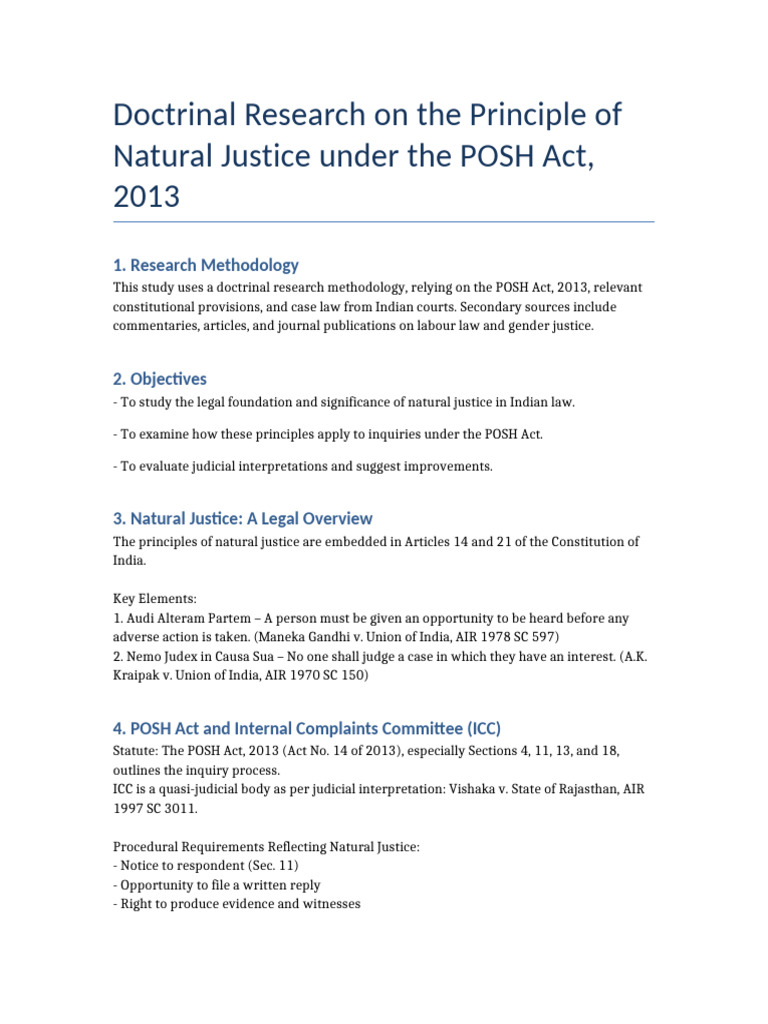 Doctrinal Research Natural Justice POSH | PDF | International Criminal ...