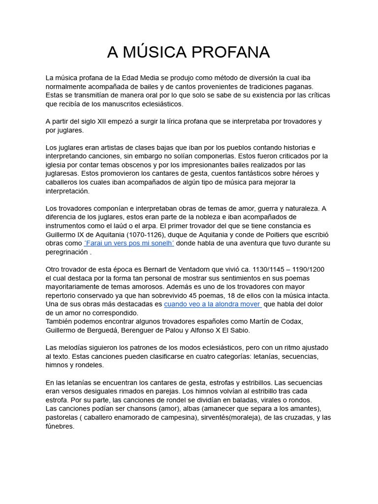 La Música Profana | PDF | Musicología | Instrumentos musicales