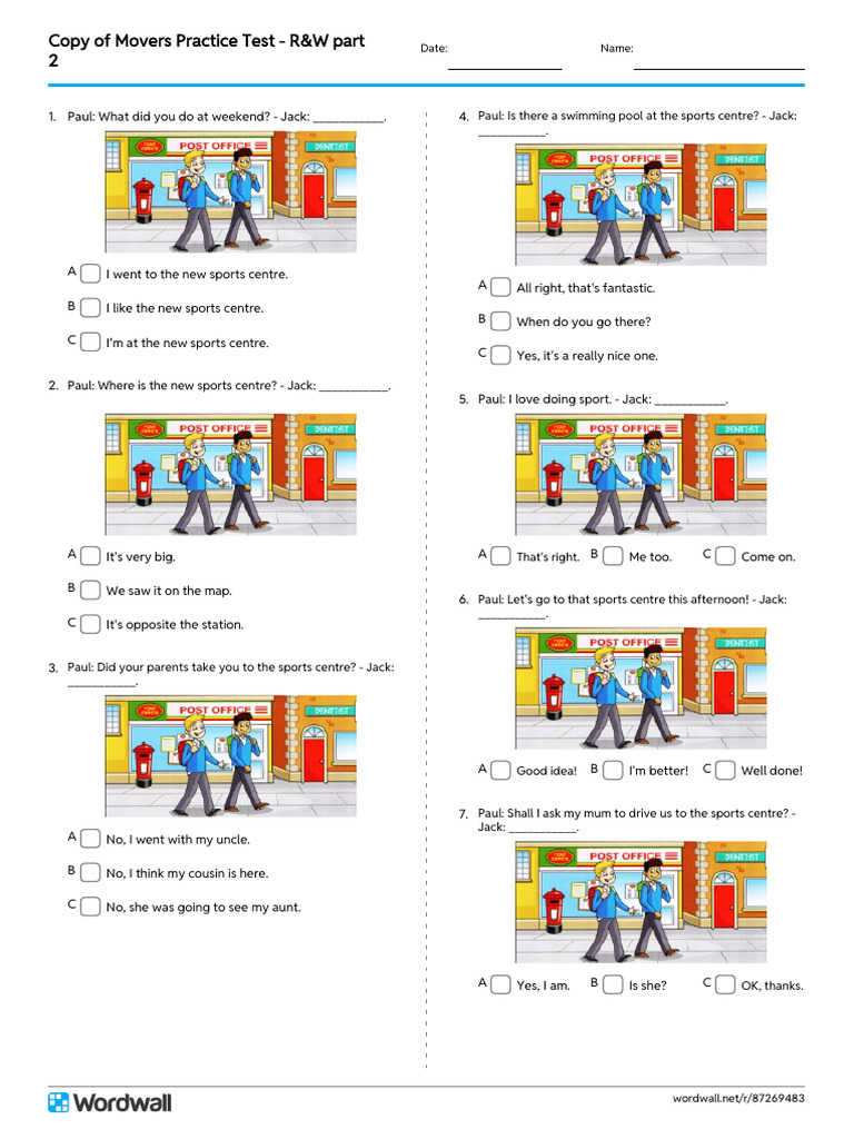 Movers Practice Test R W Part 2 Quiz | PDF