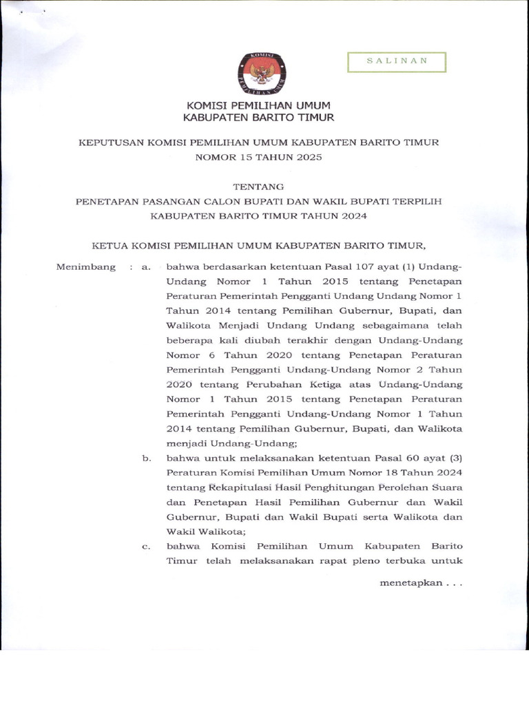 Bupati Dan Wakil Bupati Barito Timur | PDF