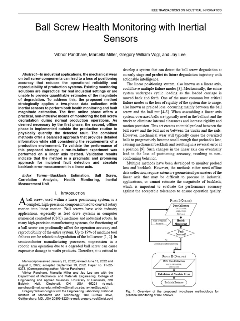 Ball Screw Health Monitoring With Inertial Sensors PDF | PDF | Spectral ...