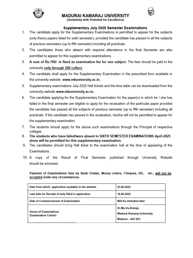 MKU July 2025 Supplementary Exam Guide | PDF