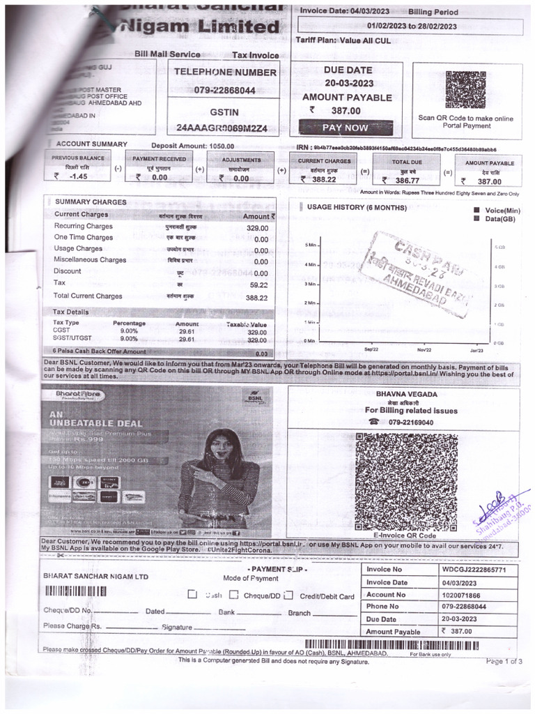 BSNL 6 Month History | PDF