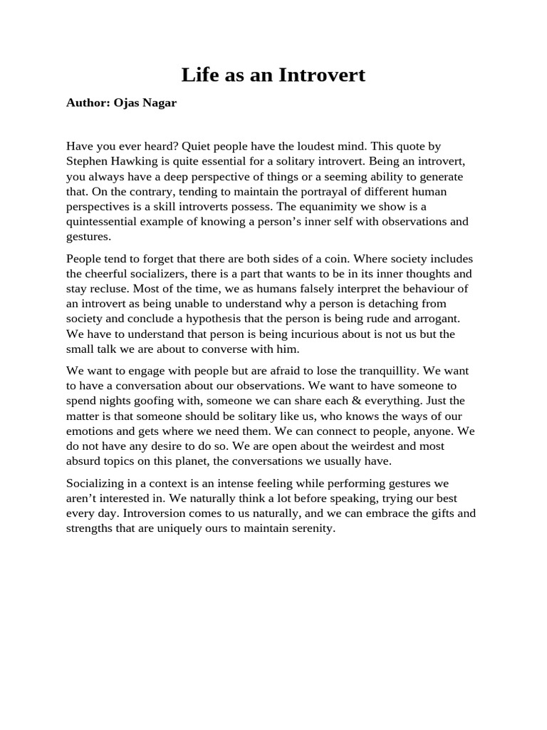 Life As An Introvert by Ojas Nagar | PDF