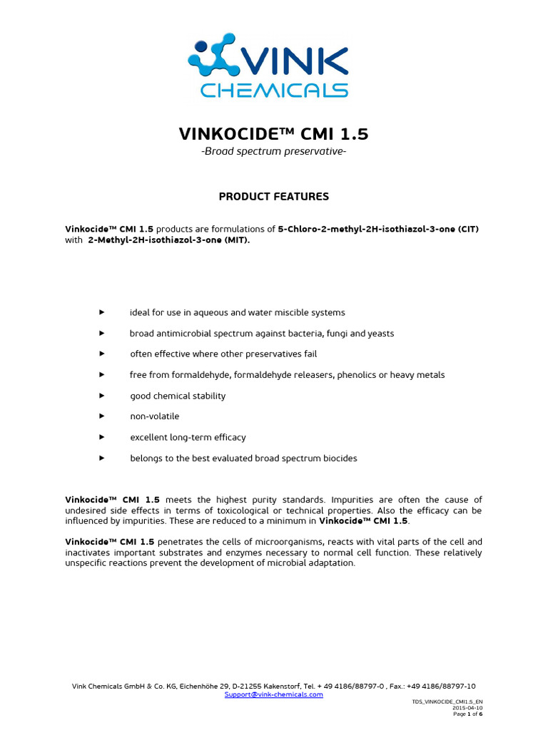 Sameca - Tds Vinkocide Cmi1.5-En | PDF | Pulp (Paper) | Adhesive