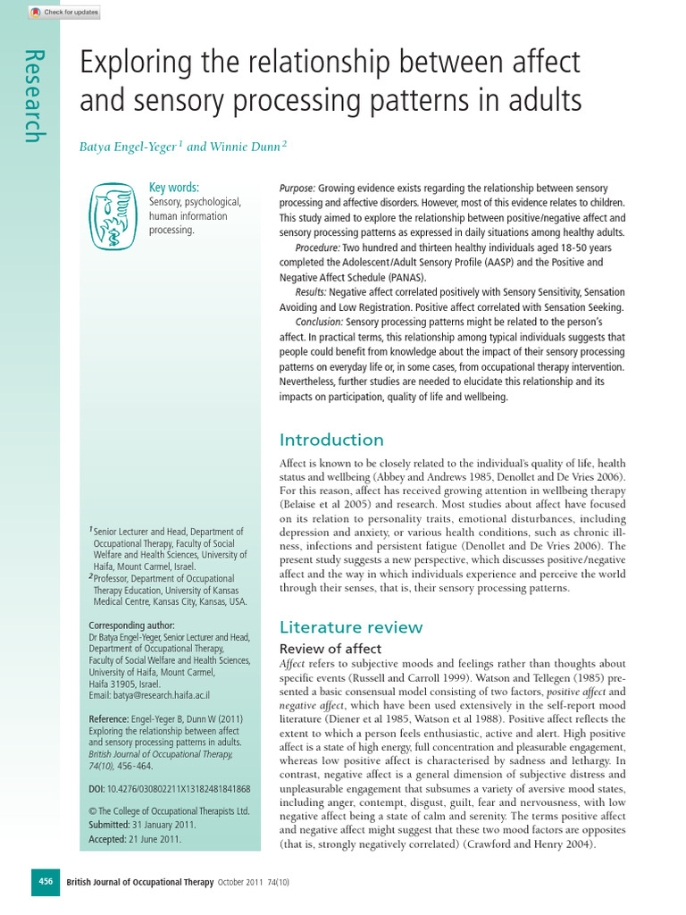 Engel Yeger Dunn 2011 Exploring The Relationship Between Affect and Sensory Processing Patterns ...