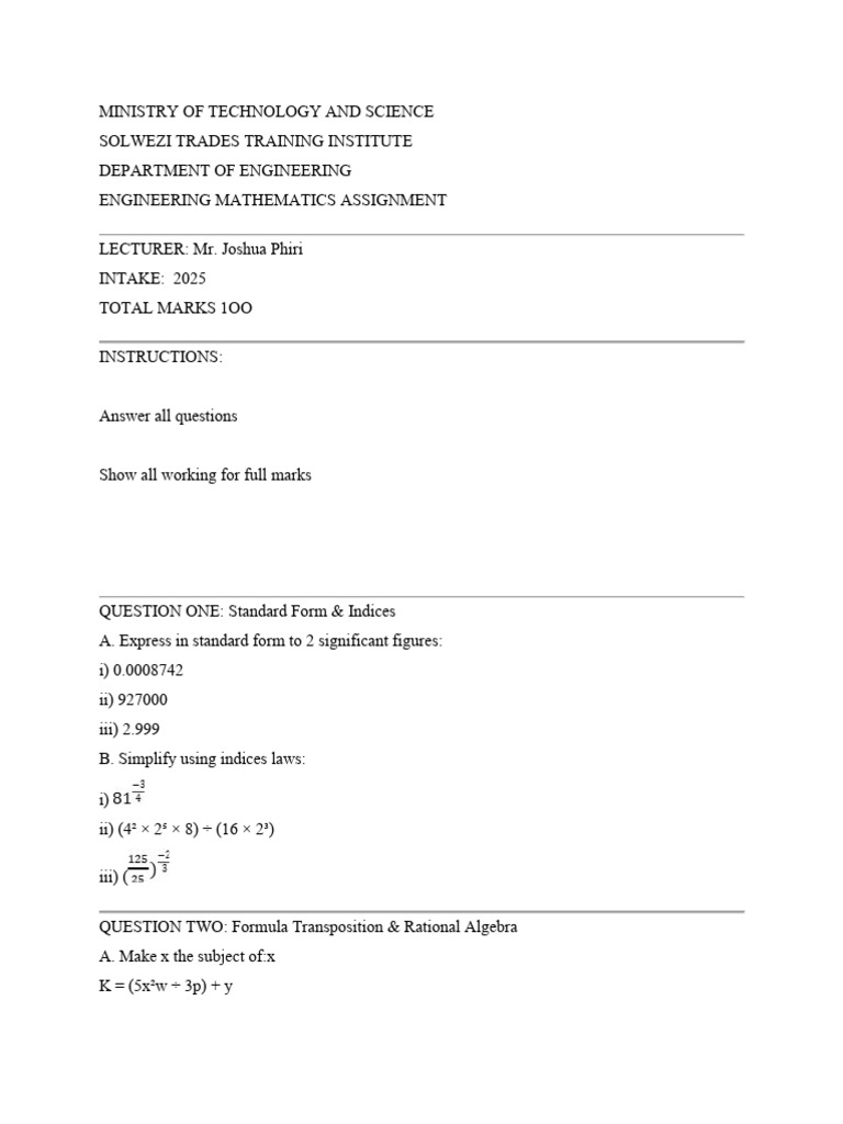 Assignment 1 Engineering Mathematics. | PDF
