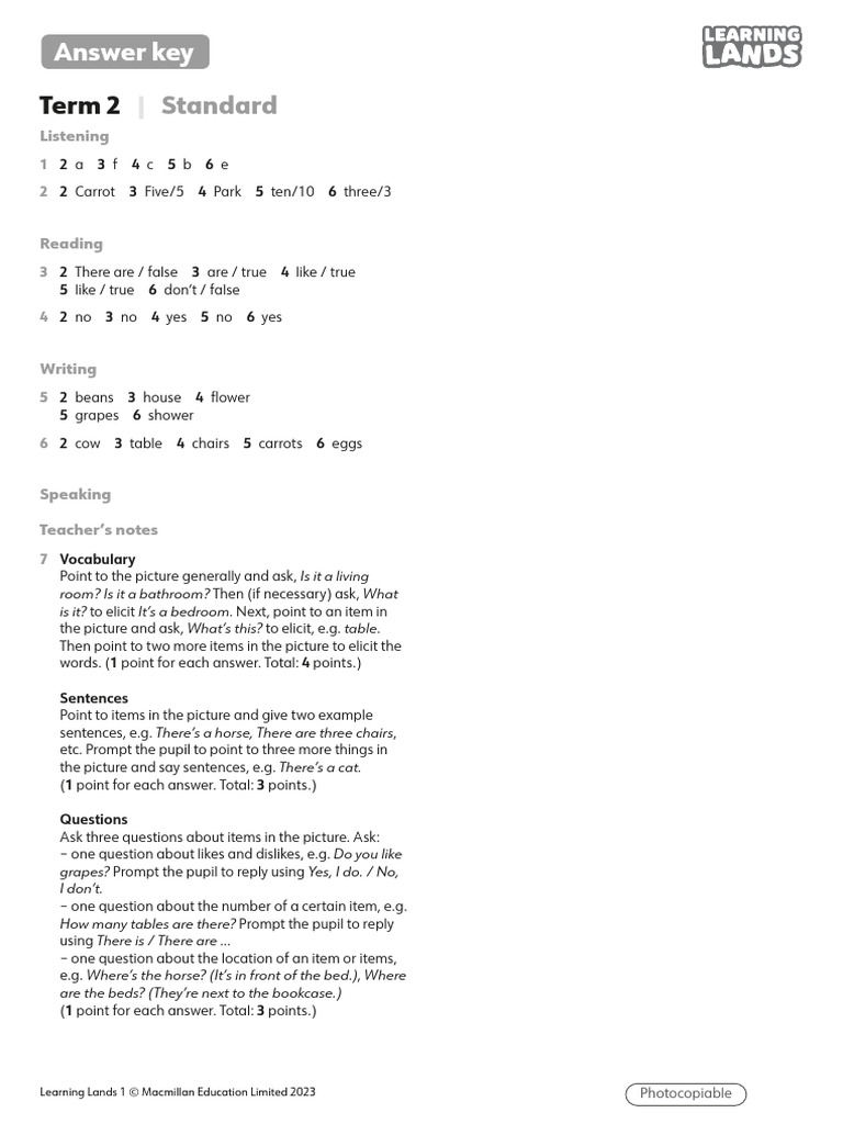 Term 2 Answer Key for Listening & Speaking | PDF | Vocabulary | Cognition