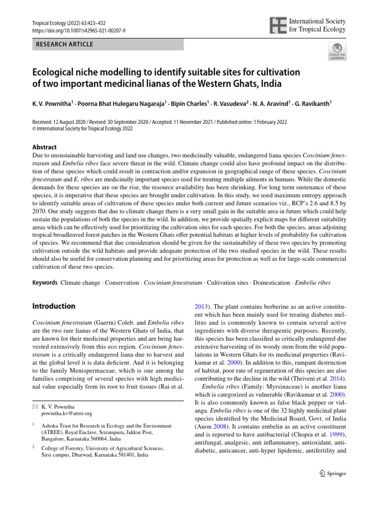 Ecological Niche Modelling To Identify Suitable Sites For Cultivation ...