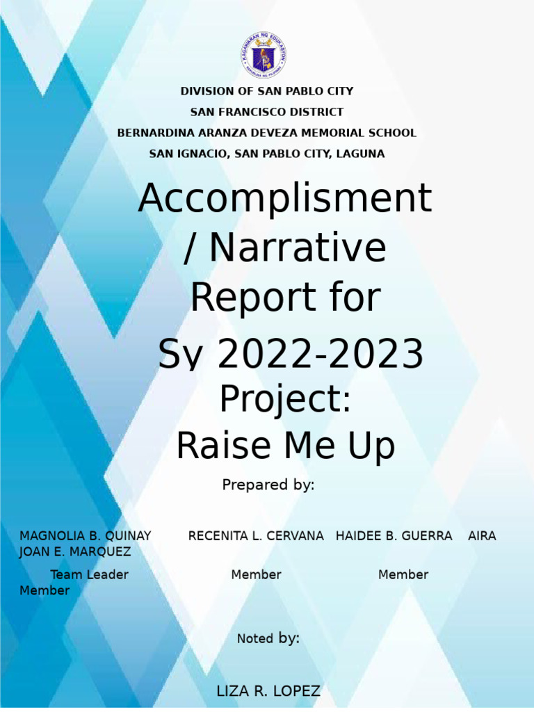 Accomplishment Report - Raise Me Up | PDF | Teachers | Learning Disability
