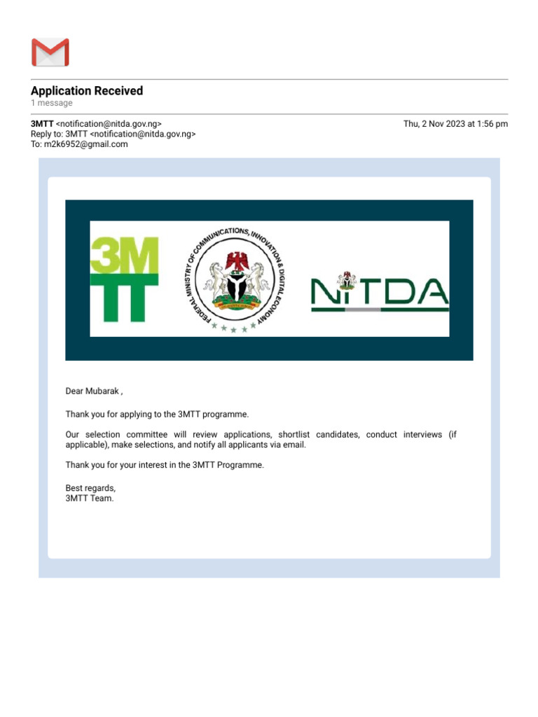 Gmail - Application Received | PDF