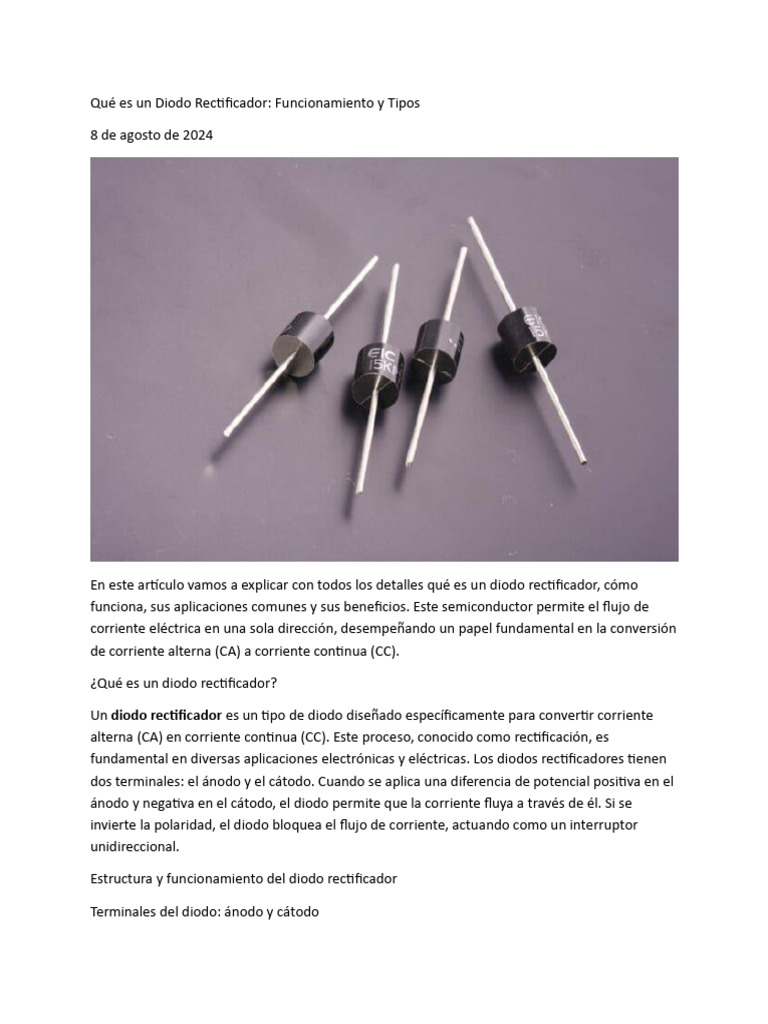 Qué Es Un Diodo Rectificador | PDF | Diodo | Corriente continua