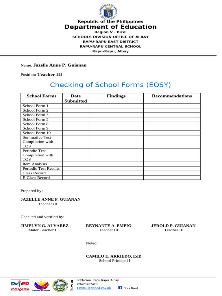 Checklist EOSY | PDF