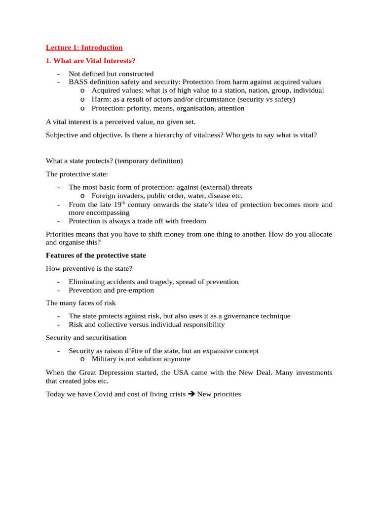 Lecture Notes Vital Interests | PDF | Global Governance | Governance
