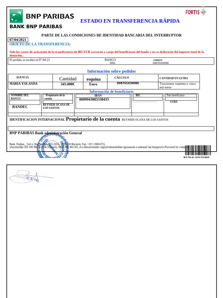 Ordre de Virement ESPAGNOL | PDF | Transferencia bancaria | Dinero