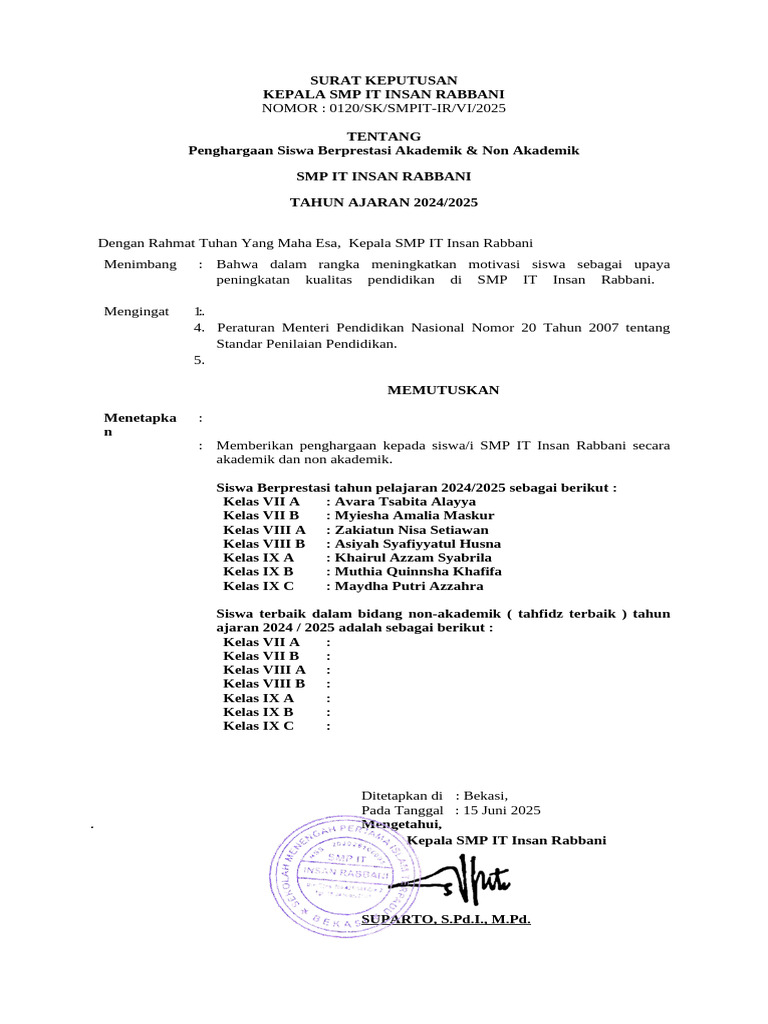 SK Siswa Berprestasi 2025 | PDF