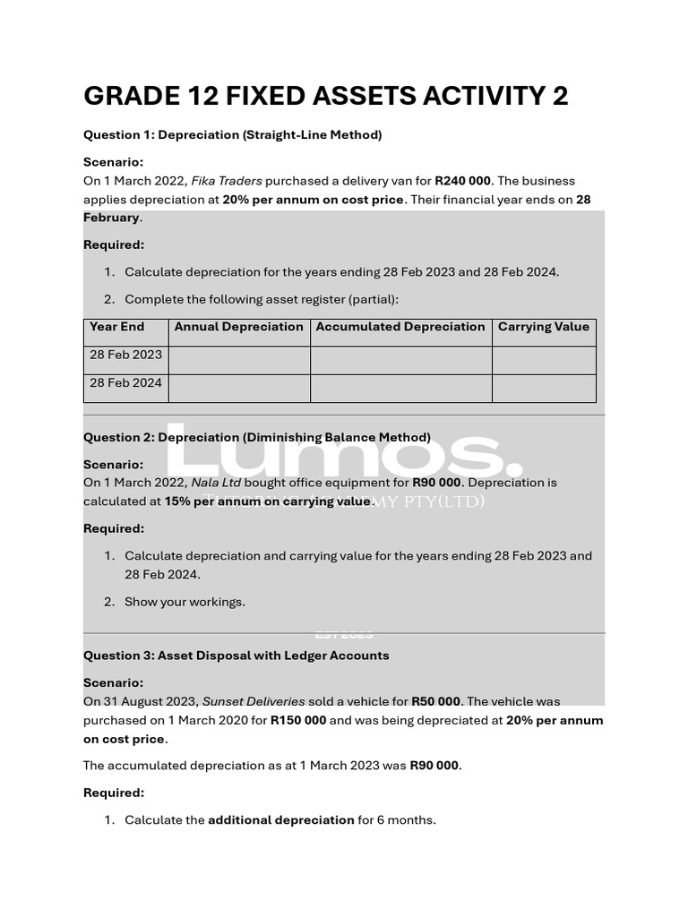 Grade 12 Depreciation and Asset Disposal | PDF | Depreciation | Book Value