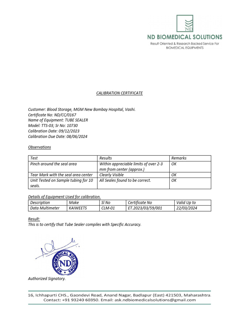 TS Calibration Report | PDF
